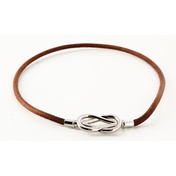 Hermes | Jewelry | Hermes Brown Silver Necklace | Poshmark